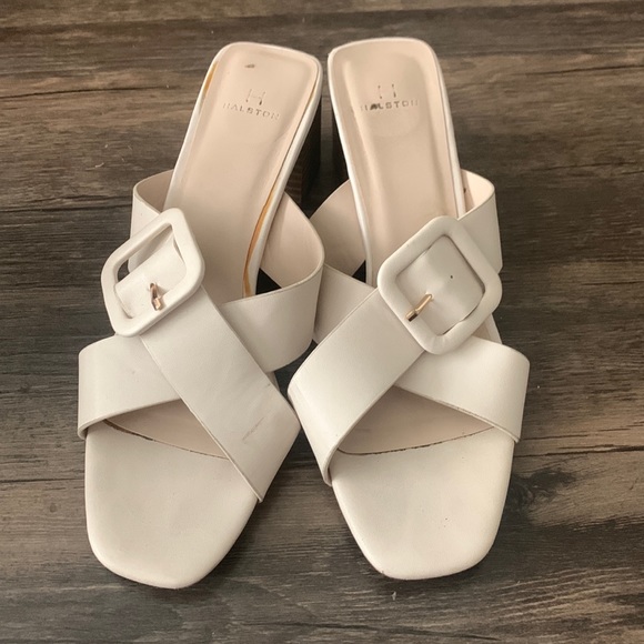 H by Halston | Shoes | Off White Halston Heeled Sandals Used Condition ...